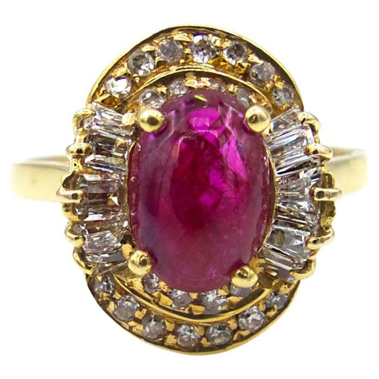 Vintage Cabochon Ruby Diamond Cocktail Ring For Sale at 1stDibs