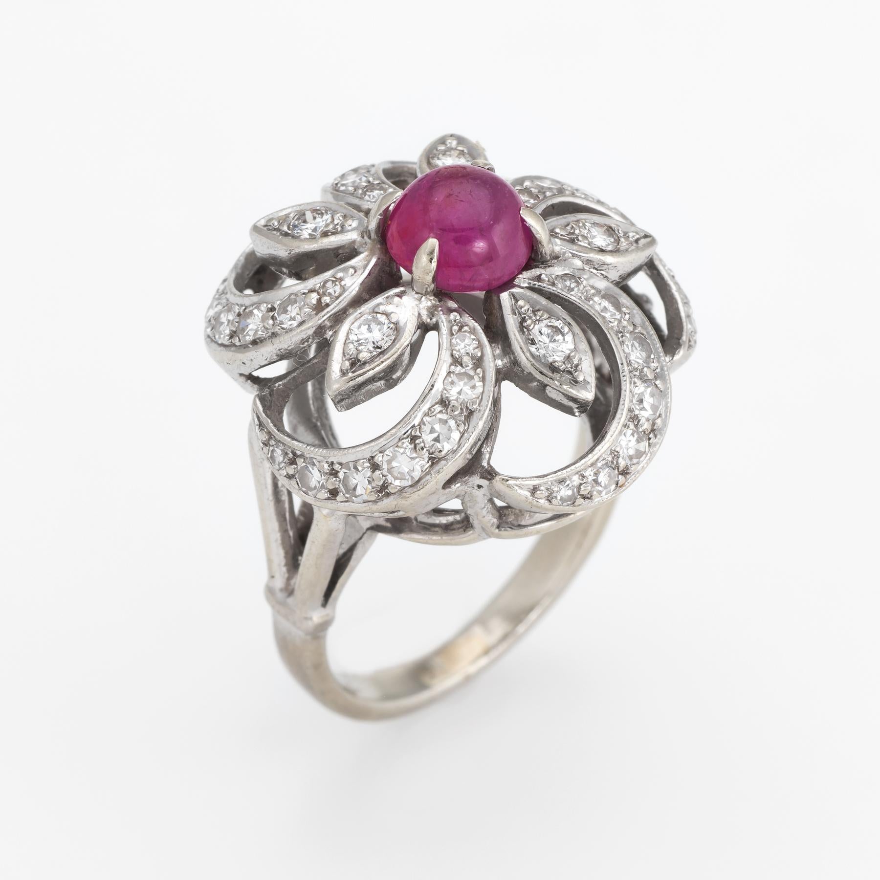 Vintage Cabochon Ruby Diamond Ring 14 Karat White Gold Round Cocktail ...