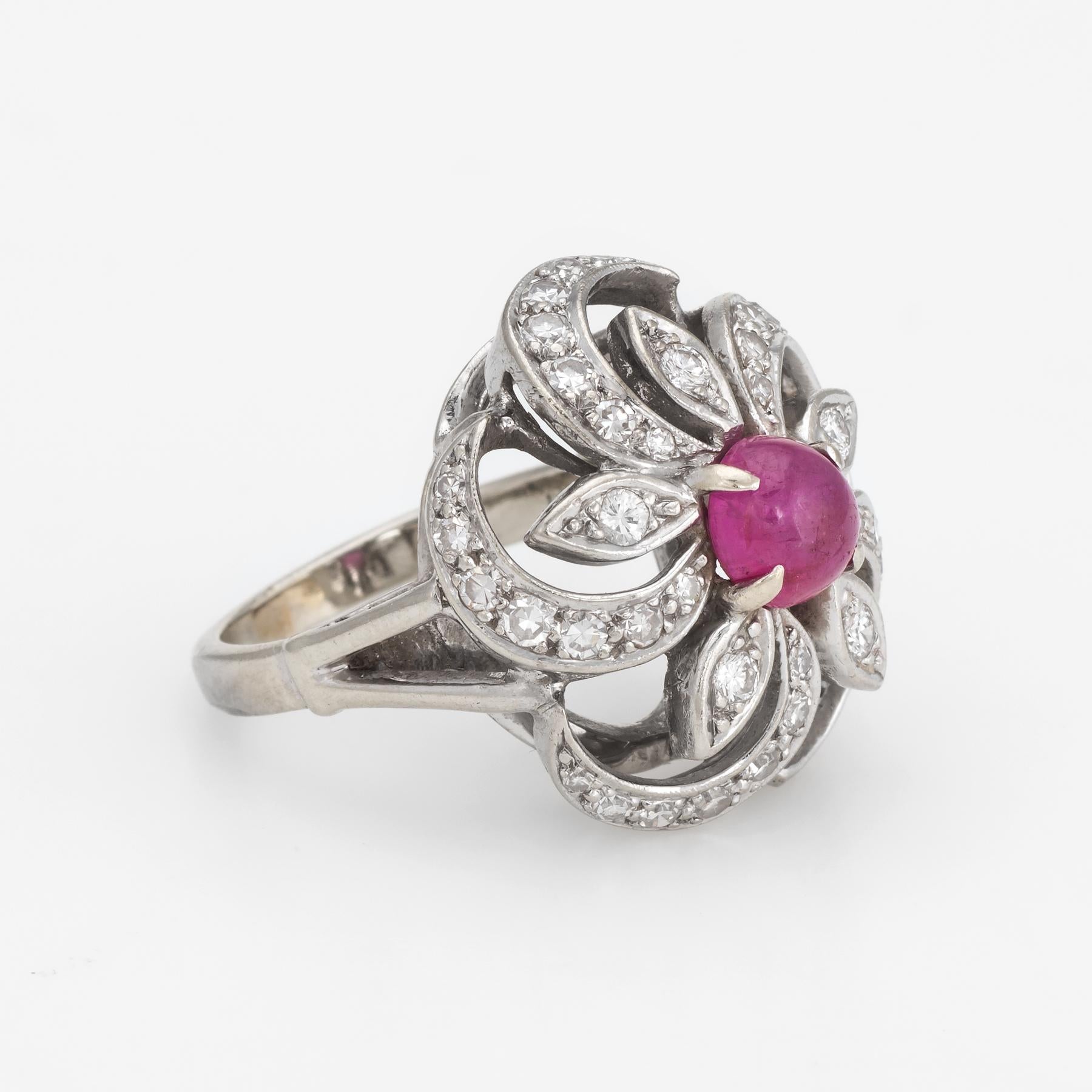 Vintage Cabochon Ruby Diamond Ring 14 Karat White Gold Round Cocktail ...
