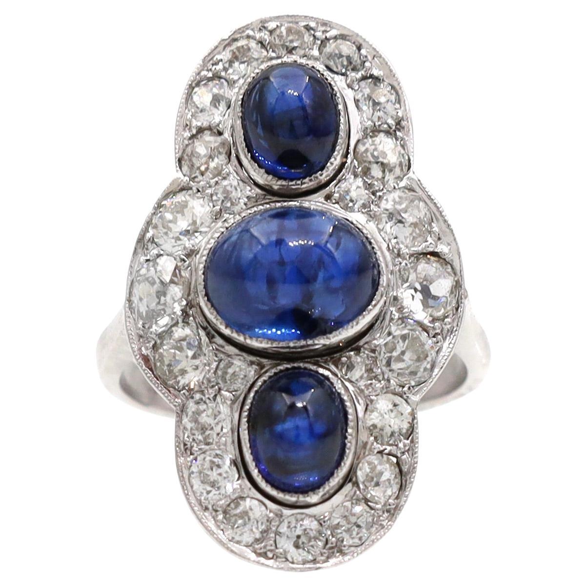 Bayco Cabochon Sapphire Diamond gold Platinum Ring For Sale at 1stDibs
