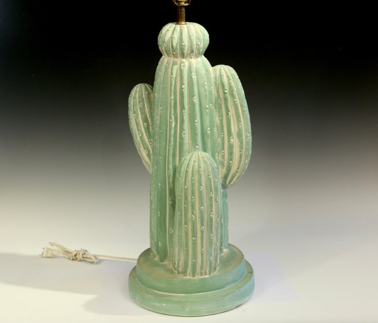 Vintage Cactus Lamp South Western Folk Bon Art Plaster Sculpture Large ...