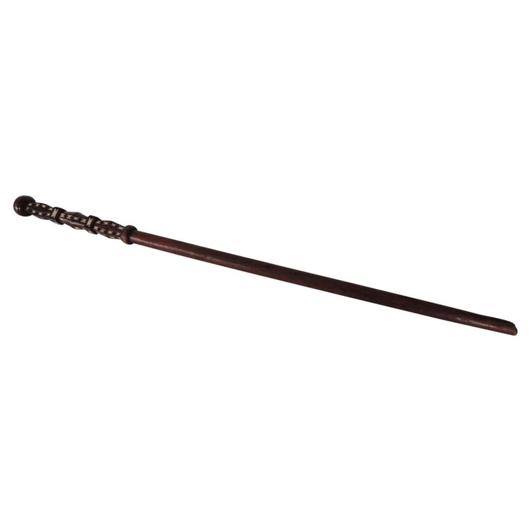 Vintage Camel Bone Wood Inlaid Walking Stick For Sale at 1stDibs