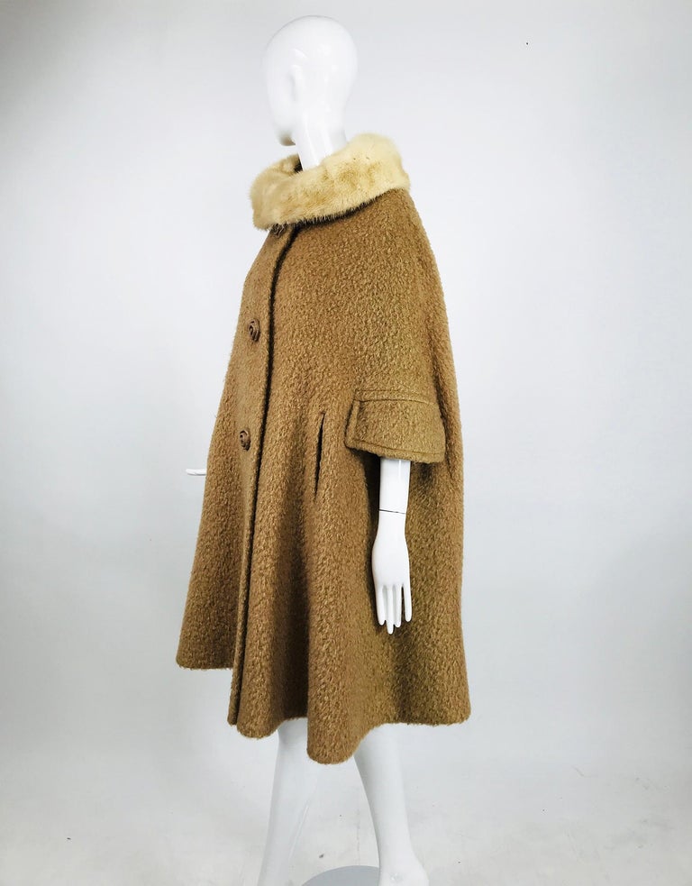Vintage Camel Tan Mohair Cape Coat with Mink Collar 1960s at 1stDibs