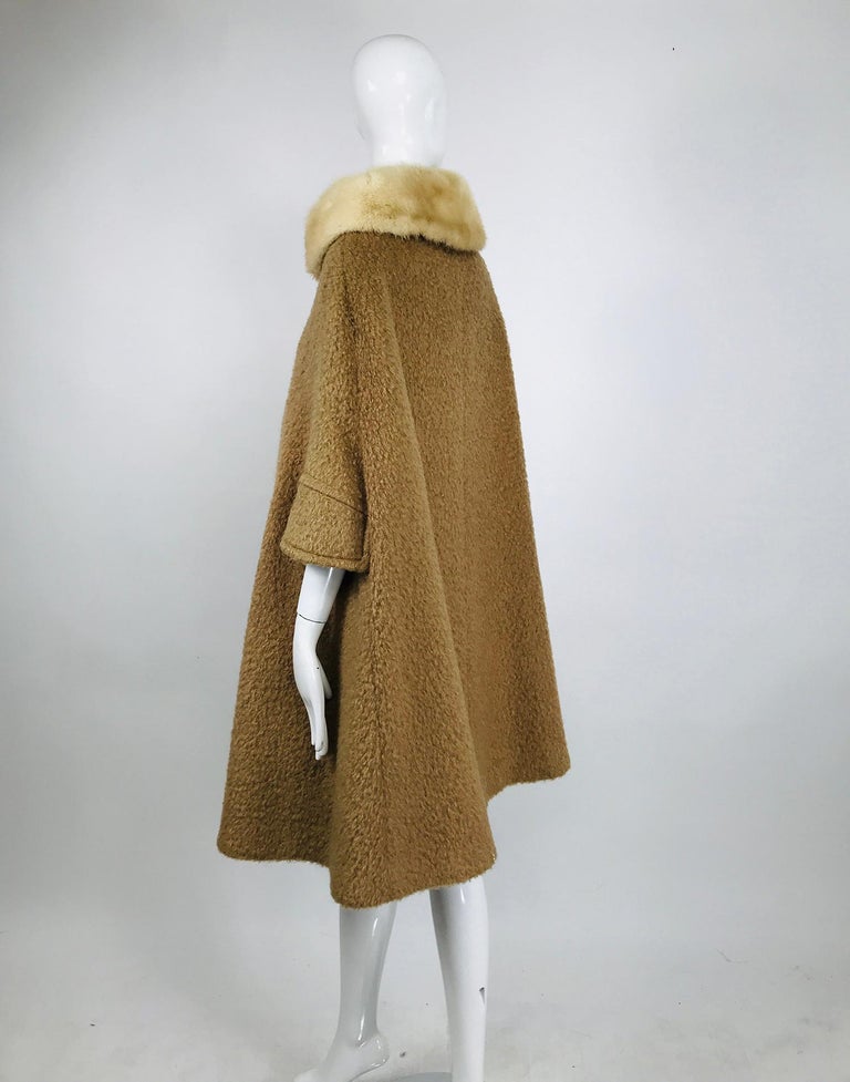 Vintage Camel Tan Mohair Cape Coat with Mink Collar 1960s at 1stDibs