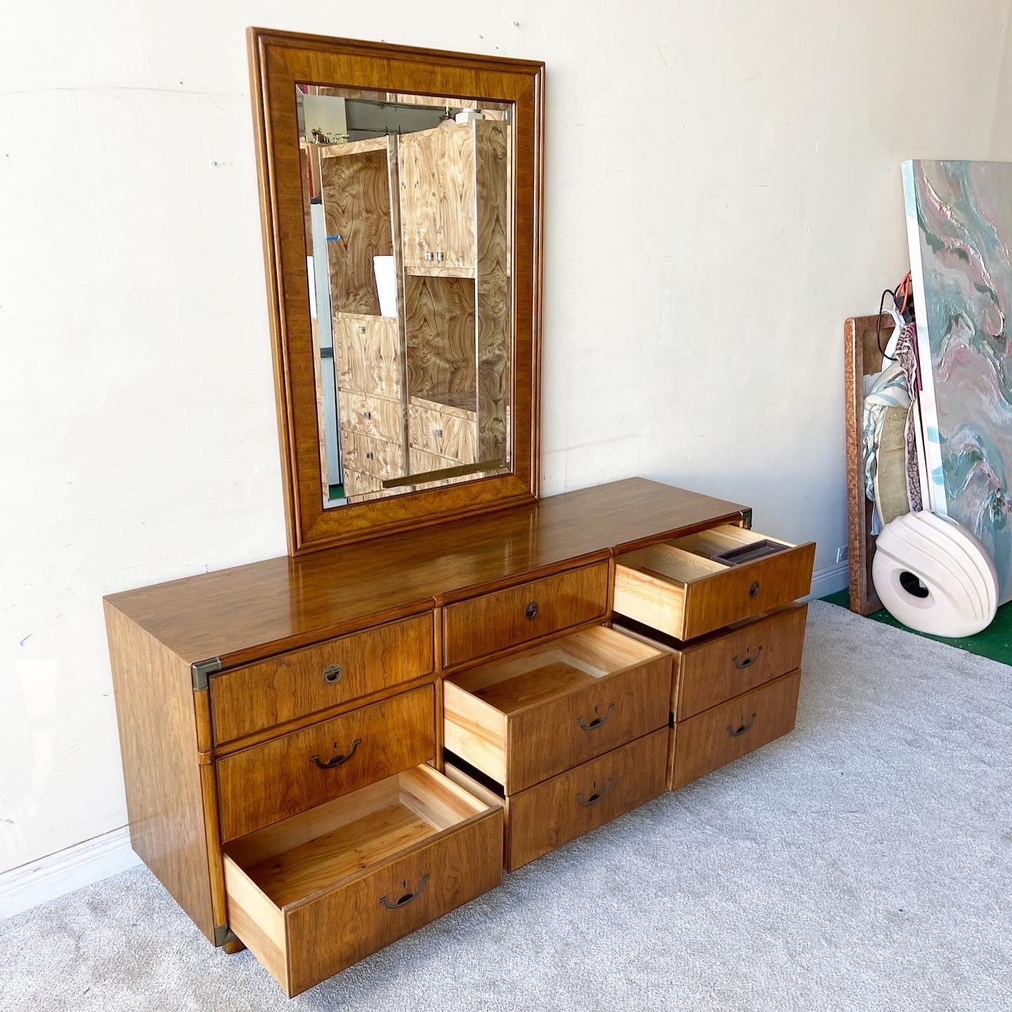 Vintage Campaign Accolade Triple Dresser with Mirror by Drexel Heritage ...
