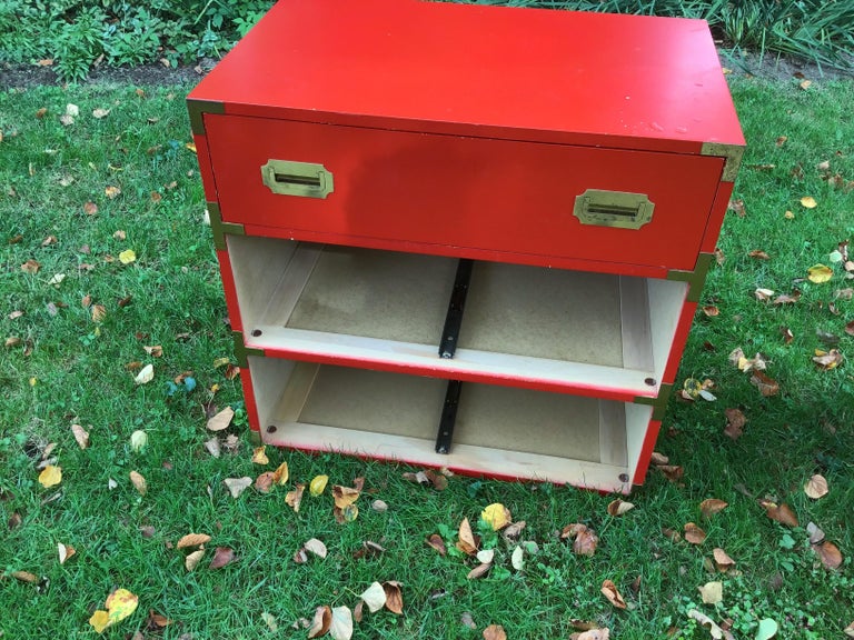 Campaign Chests Pair Mid Century Orange Brass Details For Sale at 1stDibs