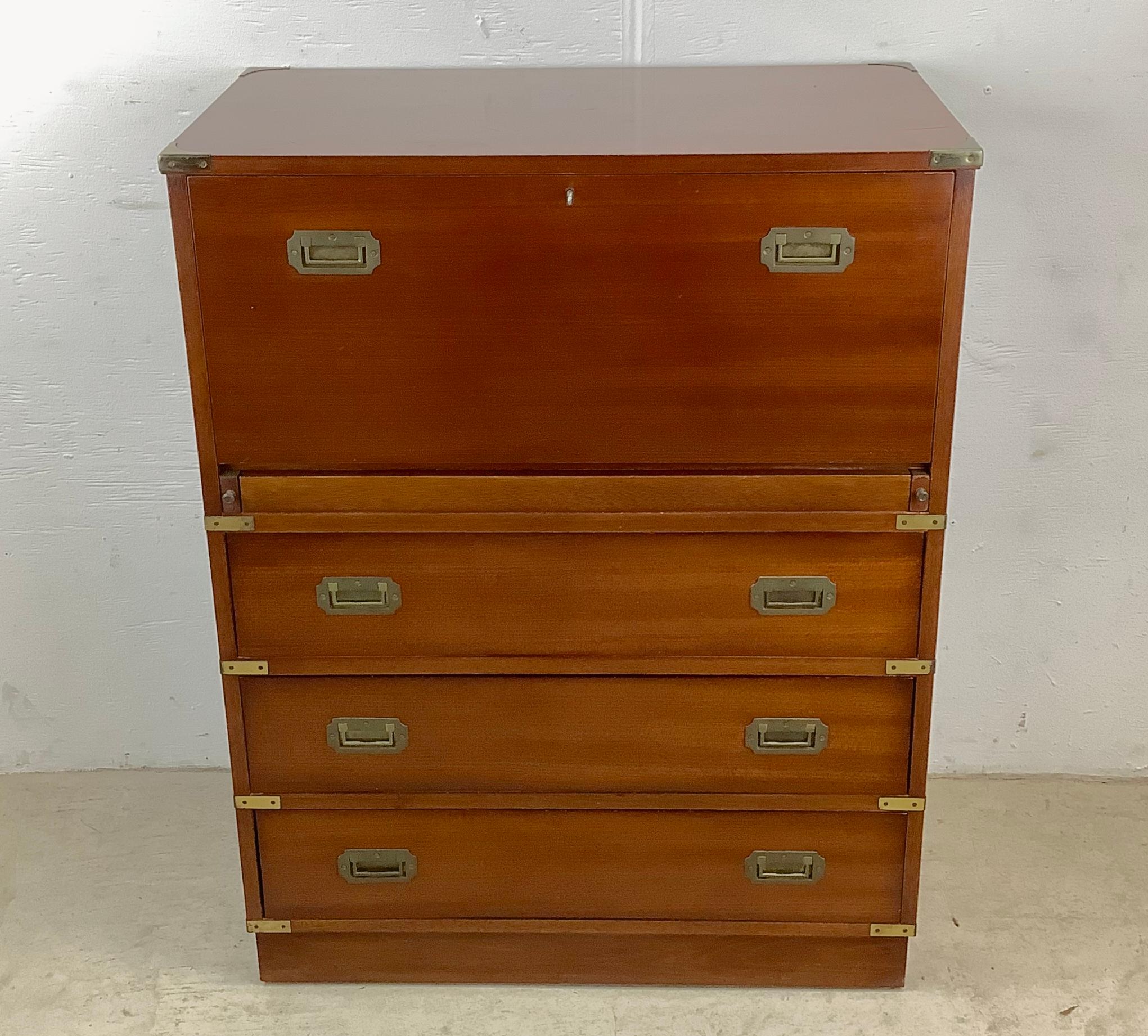 Vintage Campaign Style Chest With Secretaire Desk For Sale at 1stDibs