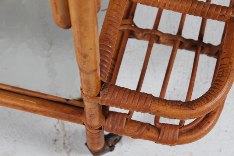 Vintage Cane Serving Trolley / Cart on Wheels with Frosted Glass ...
