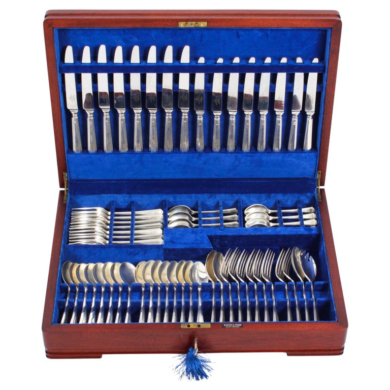 Vintage Canteen x 8 60 Piece Sterling Silver Cutlery Set Mappin and ...