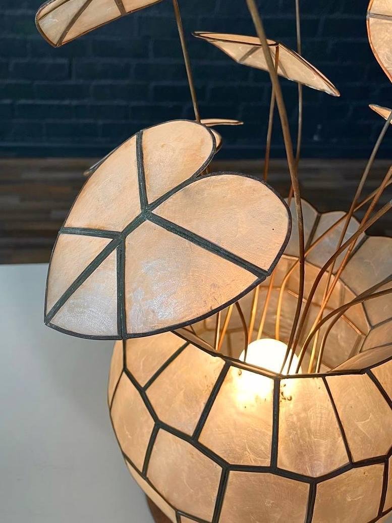 Vintage Capiz Lotus Leaf Shell and Brass Table Lamp For Sale at 1stDibs