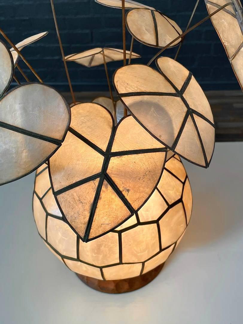 Vintage Capiz Lotus Leaf Shell and Brass Table Lamp For Sale at 1stDibs