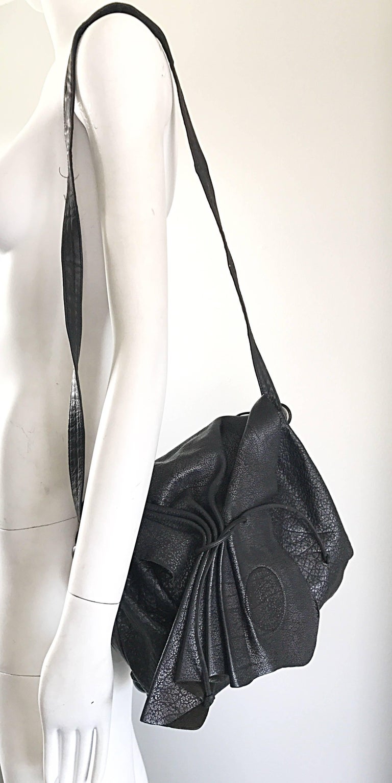 Vintage Carlos Falchi Black Buffalo Leather Shoulder Bag or Crossbody ...