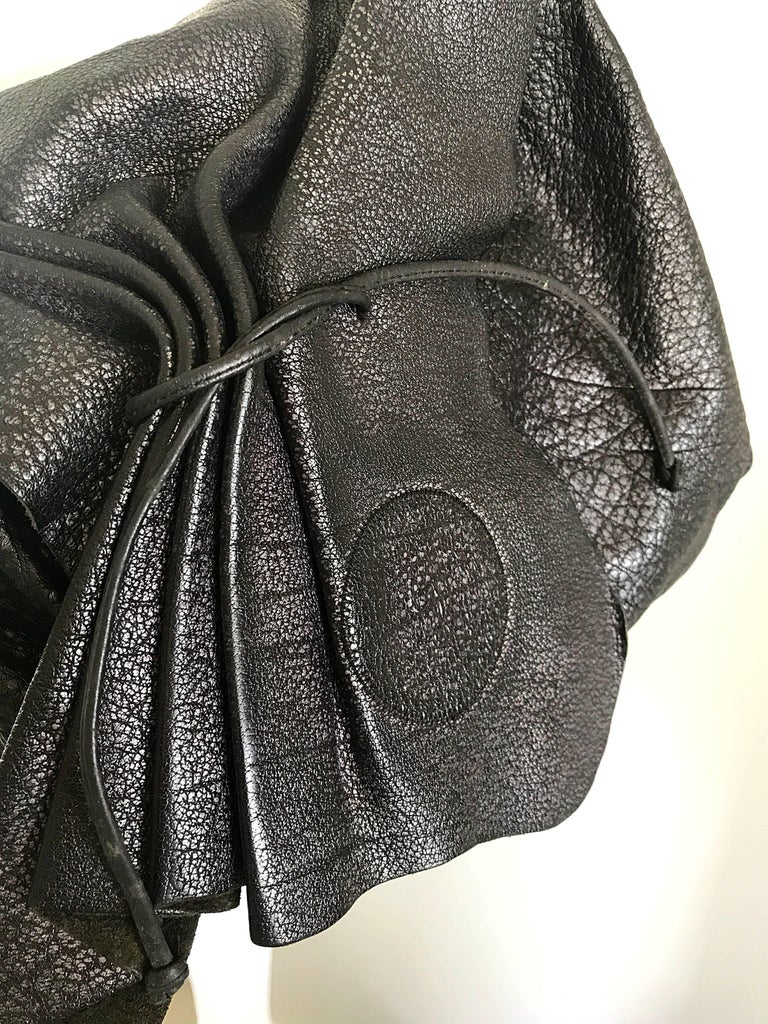 Vintage Carlos Falchi Black Buffalo Leather Shoulder Bag or Crossbody ...