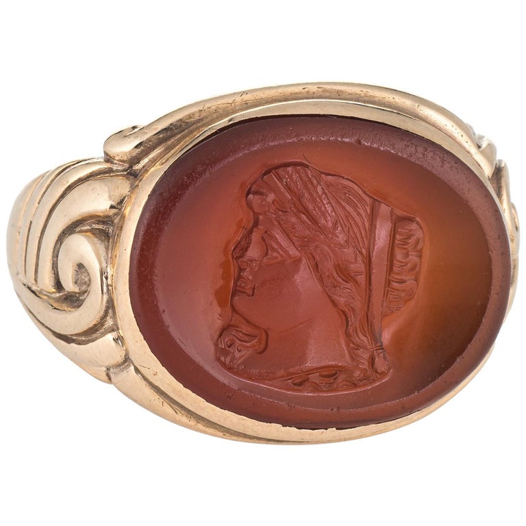 Vintage Carnelian Intaglio Ring 14 Karat Gold Men's Signet Jewelry 12. ...