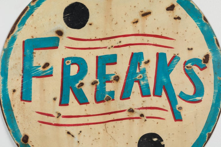 Vintage Carnival Sideshow Sheet Iron Freaks Sign at 1stDibs