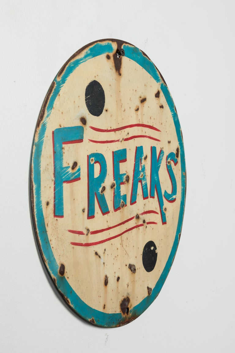 Vintage Carnival Sideshow Sheet Iron Freaks Sign at 1stDibs