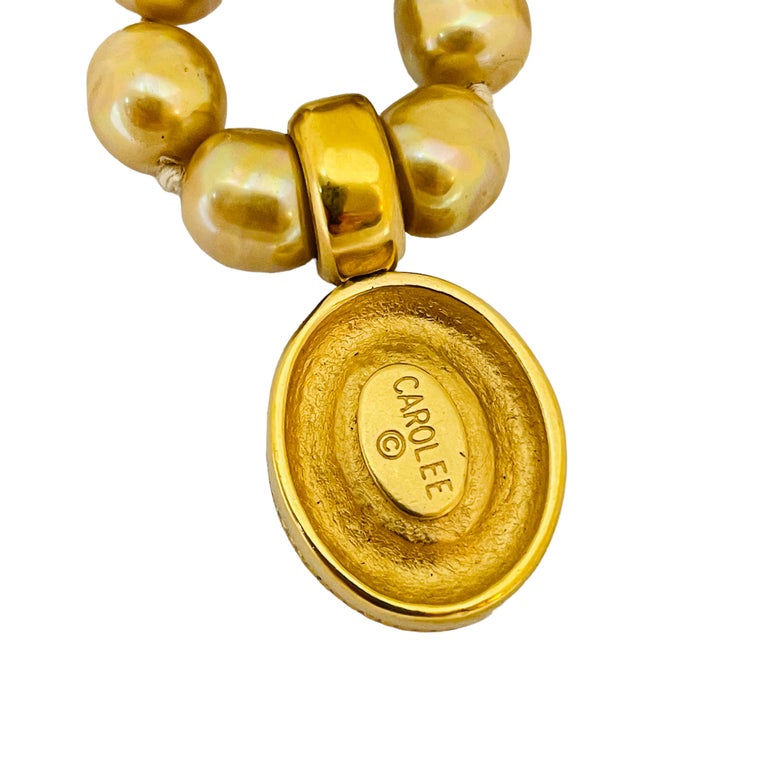 Vintage CAROLEE gold glass pearls Etruscan coin designer runway ...