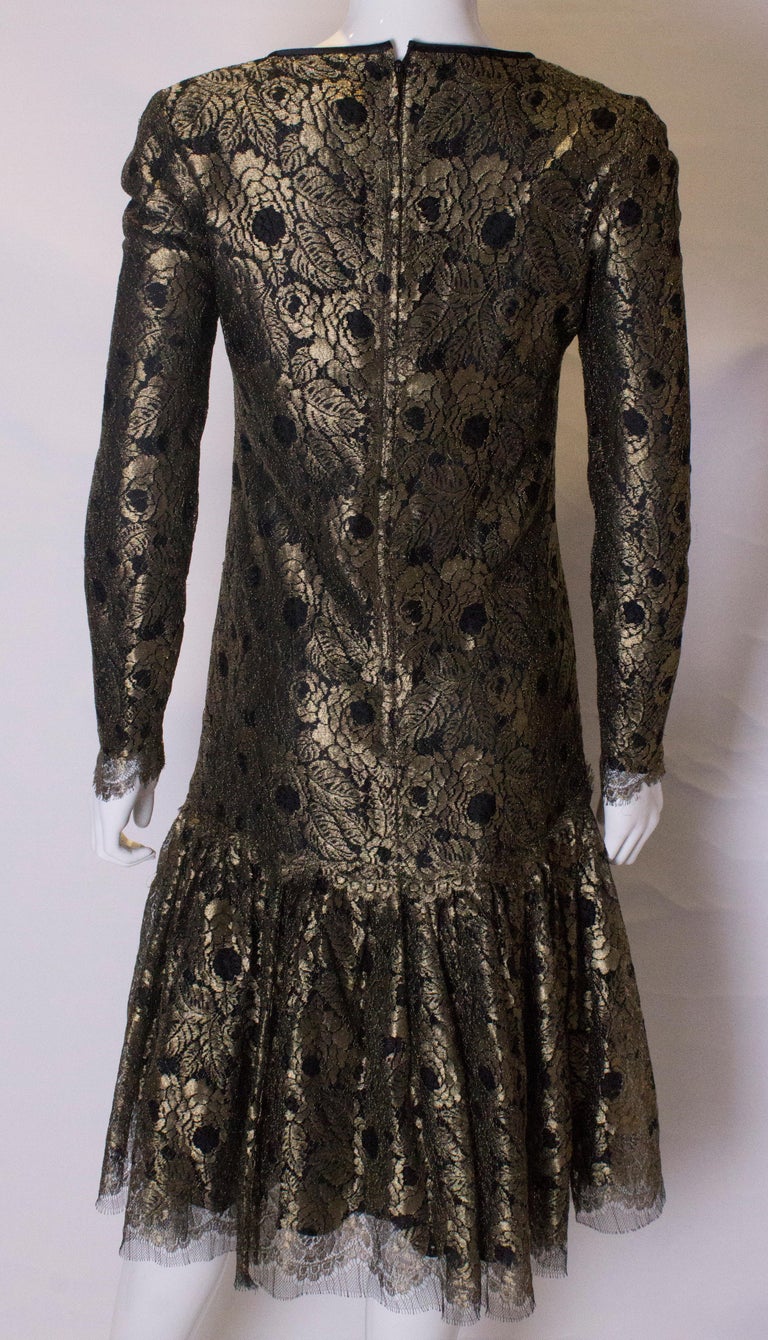 Vintage Caroline Charles Gold Lace Dress For Sale at 1stDibs