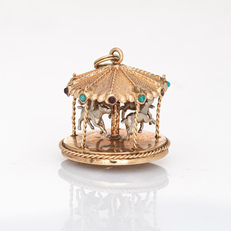 Vintage Carousel Charm 14k Gold Merry Go Round Ride Pendant Mechanical ...