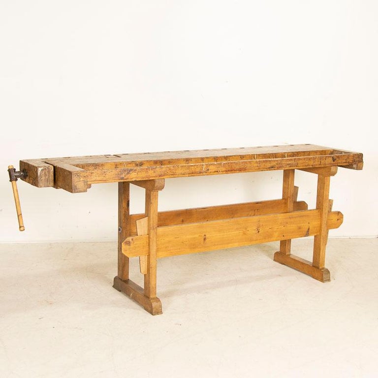 Vintage Carpenters Workbench Work Table Rustic Console Table at 1stDibs