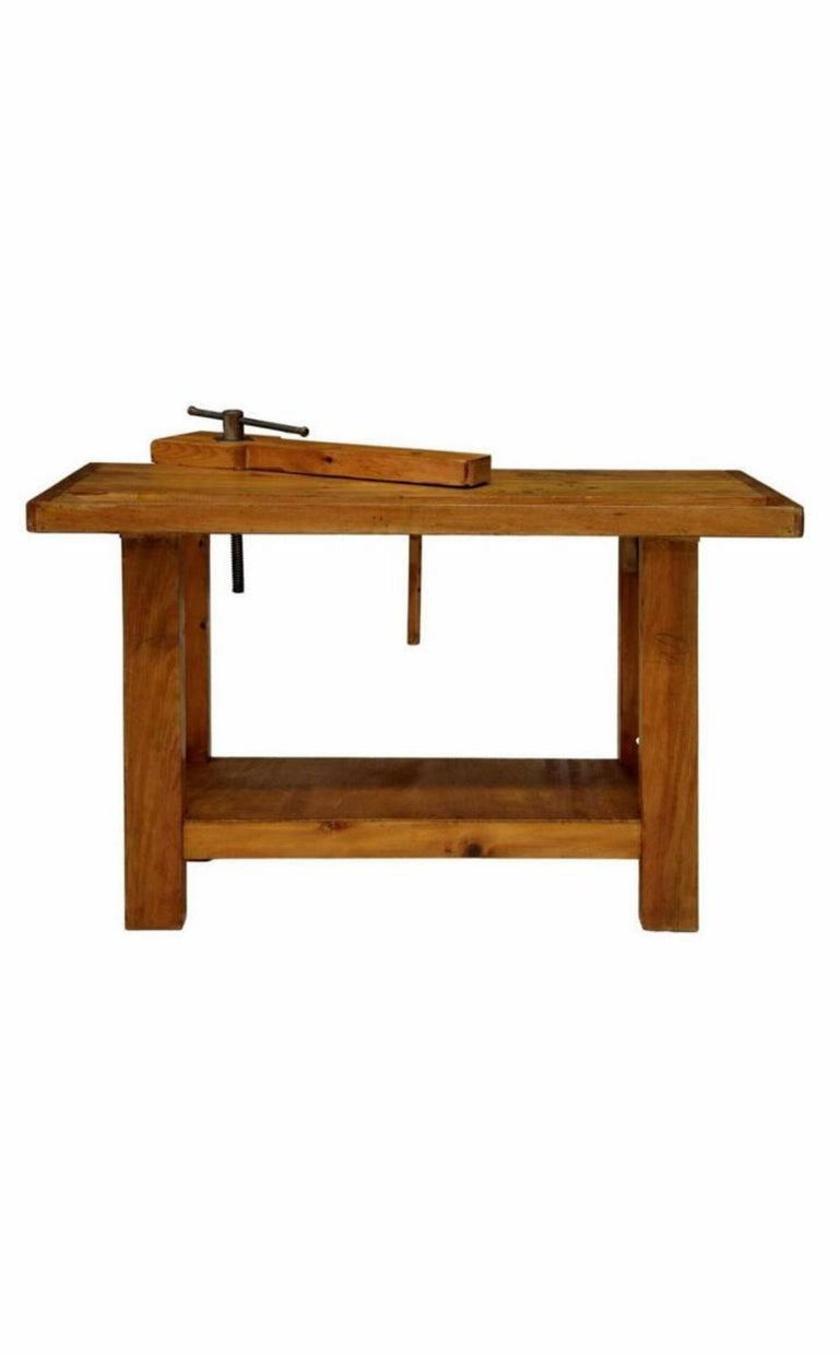 Vintage Carpentry Woodworking Pine Workbench Table For Sale at 1stDibs
