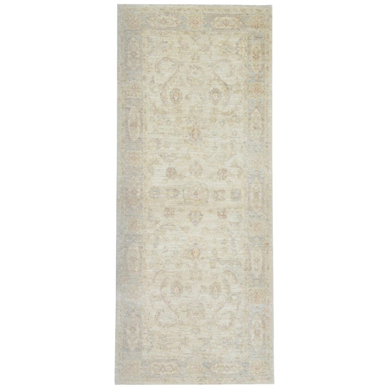 Vintage Carpet Runner Handmade Green Cream Wool Runner Rug For Sale at ...