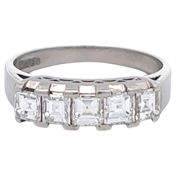 Vintage Carré Cut Diamond Platinum Half Eternity Band For Sale at 1stDibs
