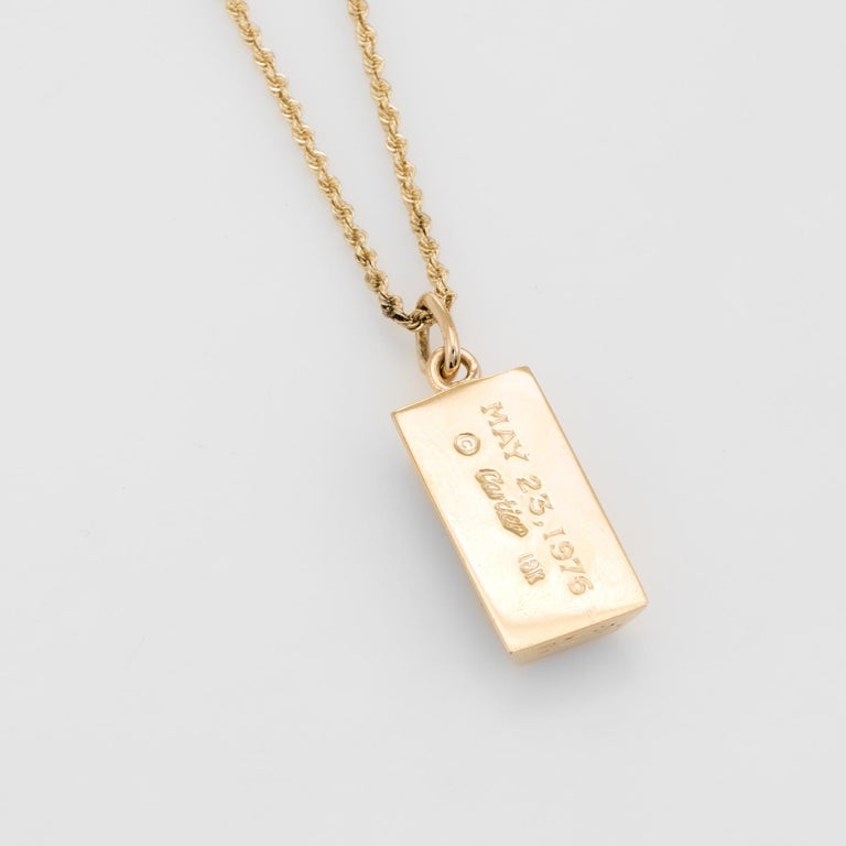 Vintage Cartier 1/4 Oz Gold Bar Ingot Pendant Charm 18 Karat Gold Chain ...