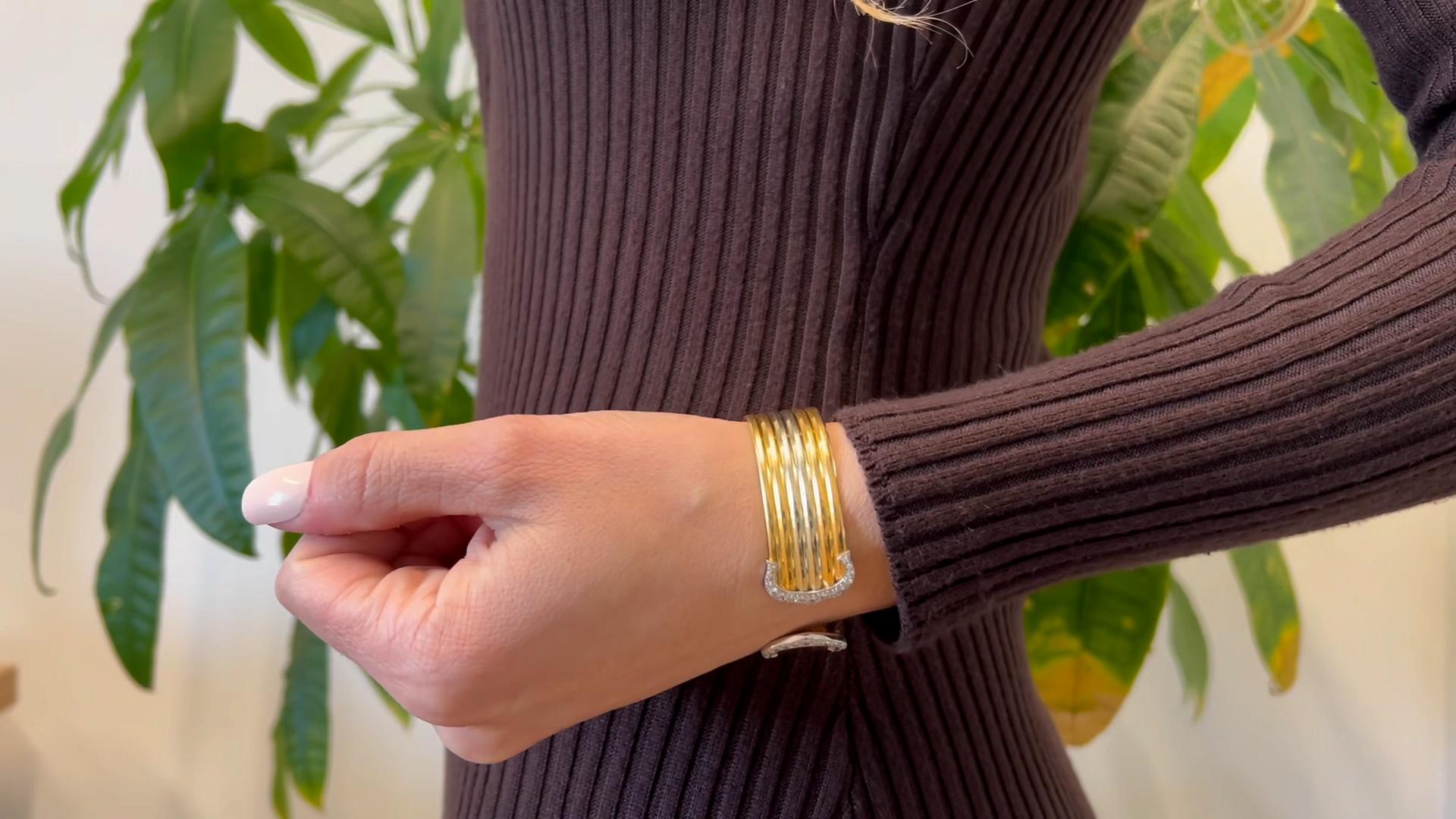 Vintage Cartier 18 Karat Tricolor Gold Diamond Double "C" Trinity Cuff For Sale at 1stDibs