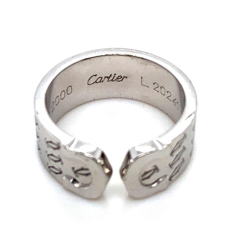 Vintage Cartier 18 Karat White Gold Double C Logo Ring For Sale at 1stDibs