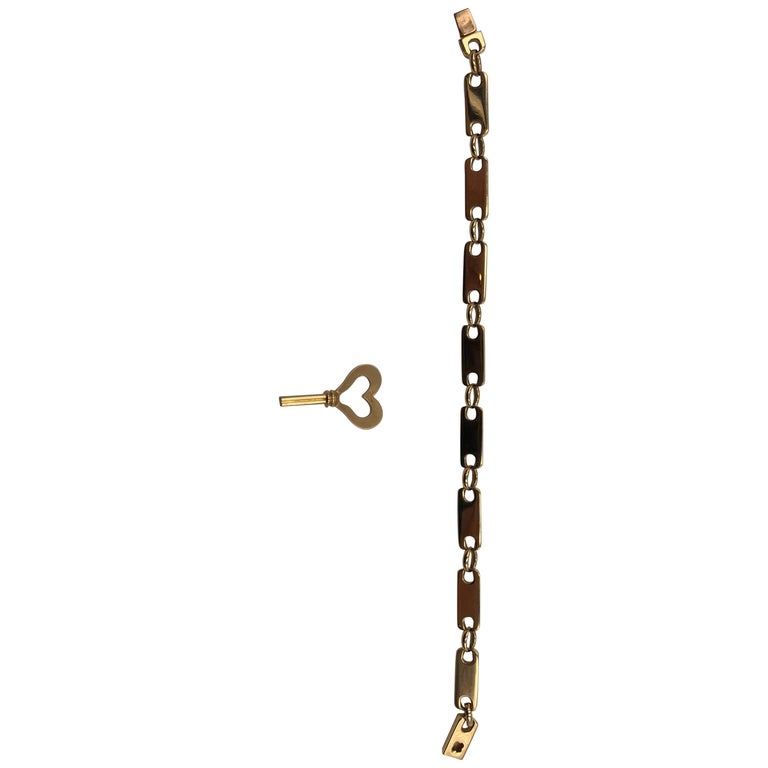 Vintage Cartier 18 Karat Yellow Gold Link Bracelet with Key at 1stDibs