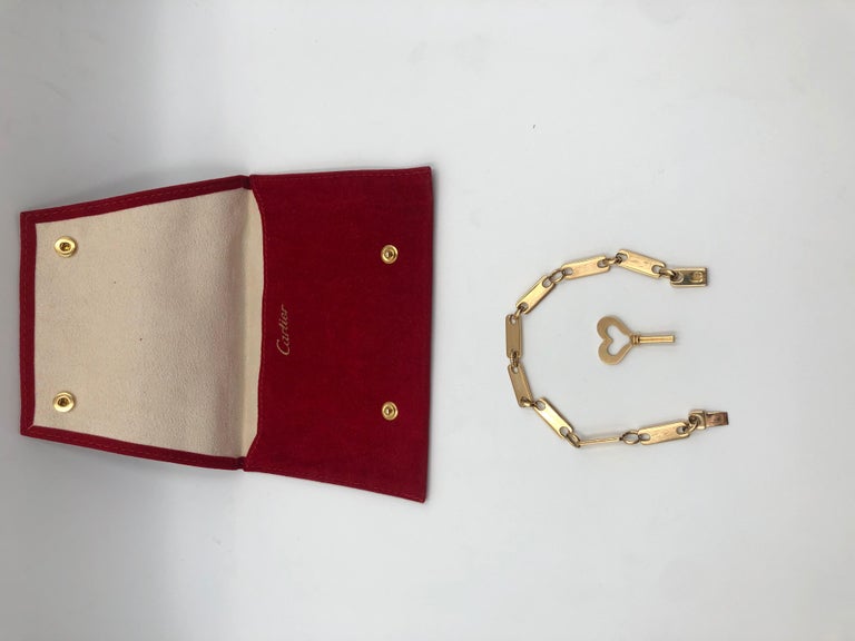 Vintage Cartier 18 Karat Yellow Gold Link Bracelet with Key at 1stDibs