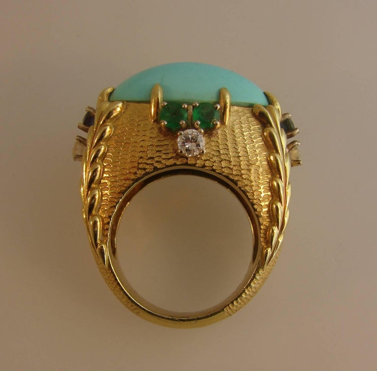 Vintage Cartier 18k Yellow Gold Ring Turquoise Diamond Sapphire Emerald ...