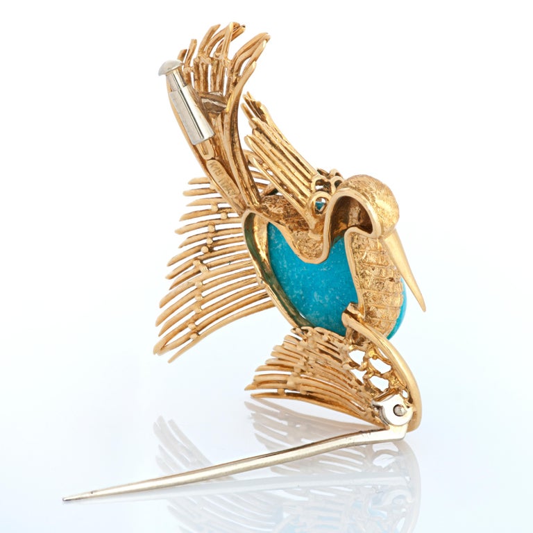Vintage Cartier 18 Karat Yellow Gold Turquoise and Ruby Swan or Bird ...