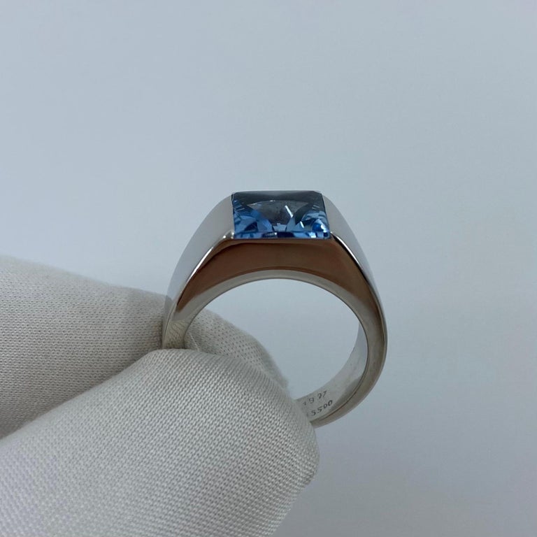 Vintage Cartier 4 Carat Swiss Blue Topaz 18 Karat White Gold Tank Ring ...