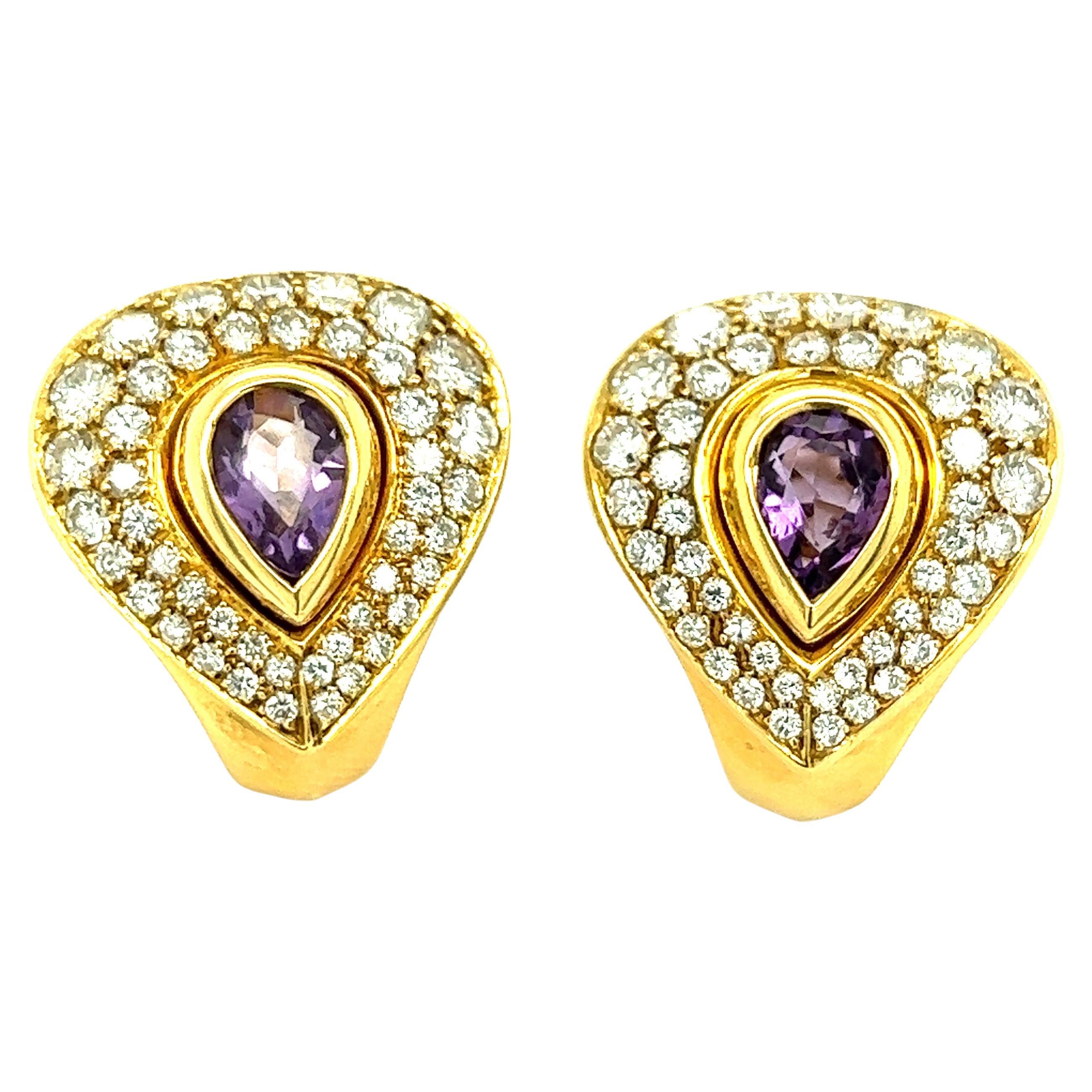 Christofle Teardrop Ear Clips with Amethysts in 18K Yellow and White ...