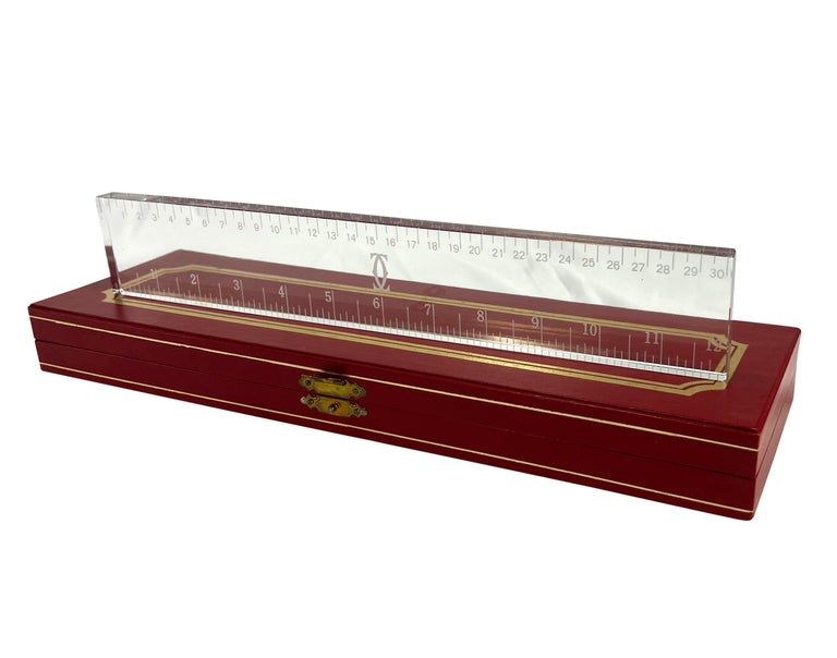 Vintage Cartier Crystal Logo Ruler Etched Paper Weight with Box at 1stDibs