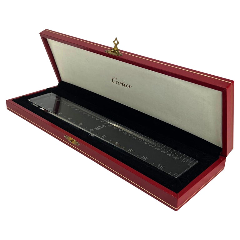 Vintage Cartier Crystal Logo Ruler Etched Paper Weight with Box at 1stDibs