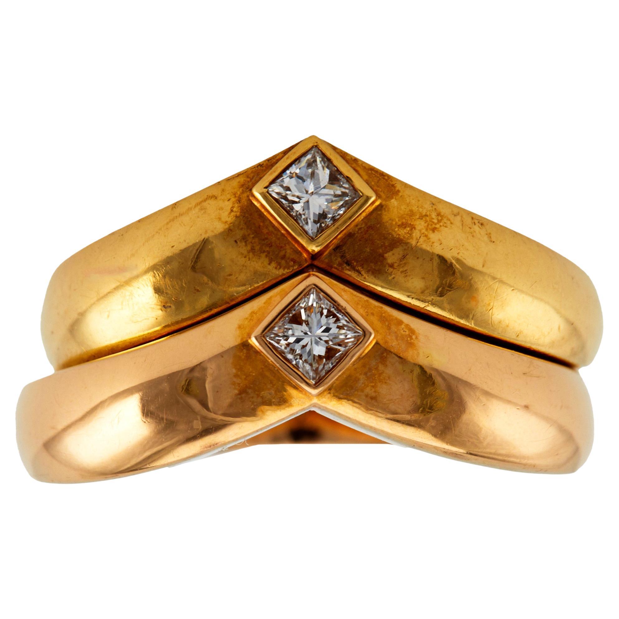 Vintage Cartier Diamond 18k Rose Yellow Gold Chevron Band Set For Sale ...