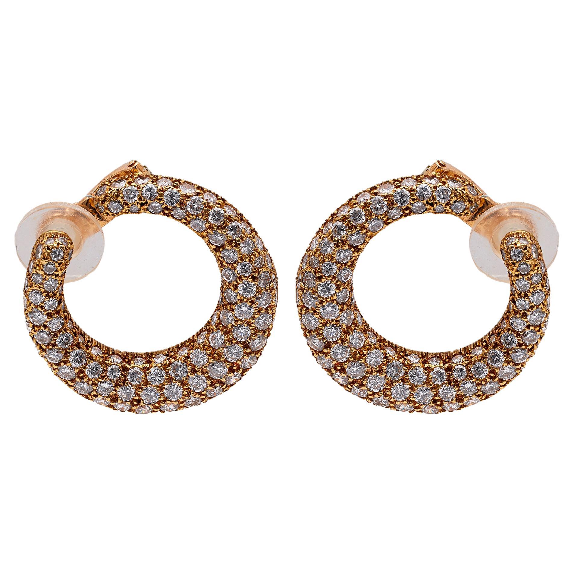 Vintage Cartier Diamond 18k Yellow Gold Earrings For Sale at 1stDibs