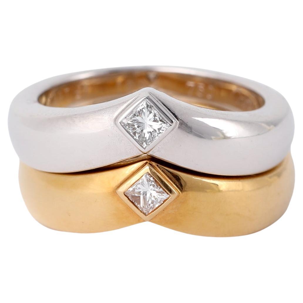 Vintage Cartier Diamond 18k Yellow White Gold Chevron Band Set For Sale ...