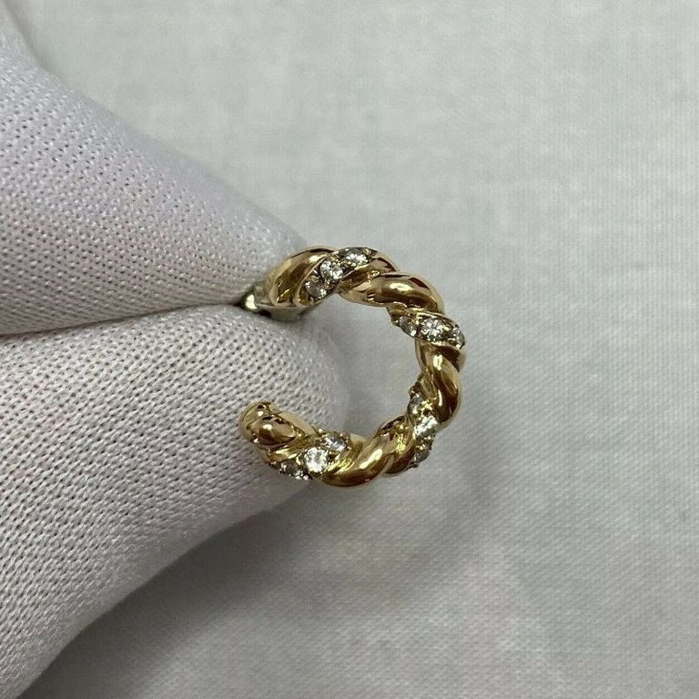 Vintage Cartier Diamant 18 Karat Gelb-Weißgold gedrechselte Creolen in Cartier Box bei 1stDibs