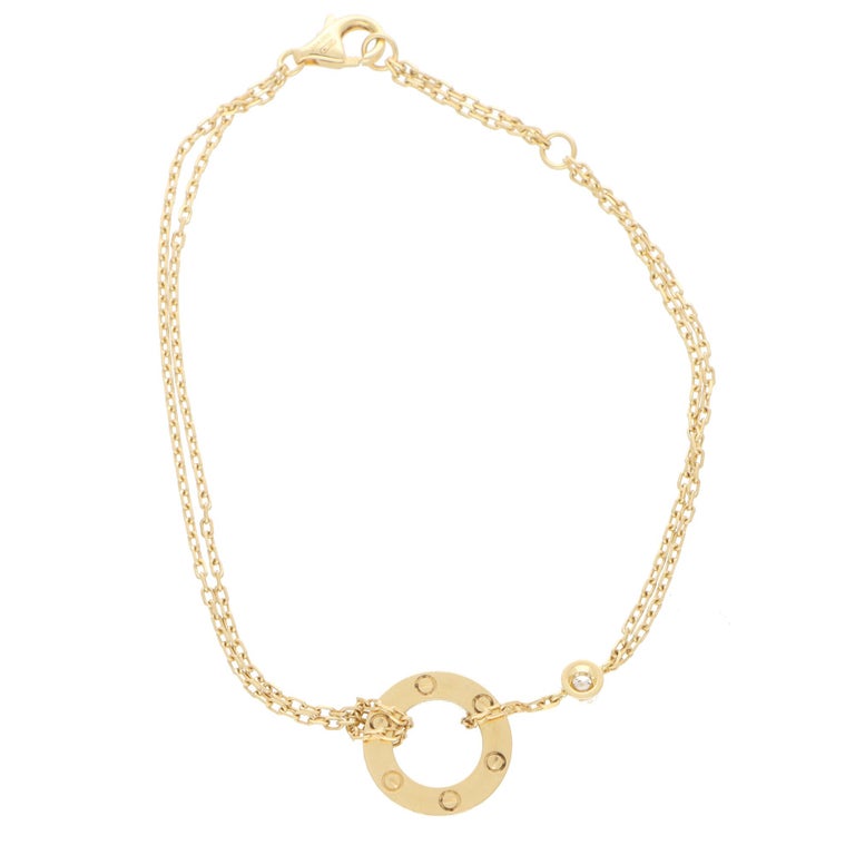 Vintage Cartier Diamond Love Chain Bracelet in 18k Yellow Gold at 1stDibs