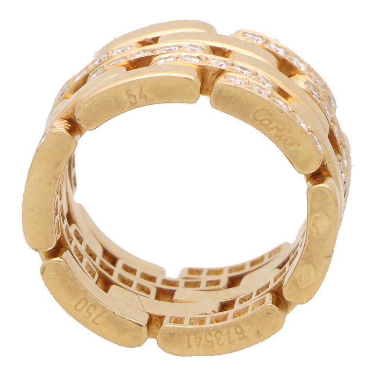 Vintage Cartier Diamond Maillon Panthère Five Row Ring in 18k Yellow ...