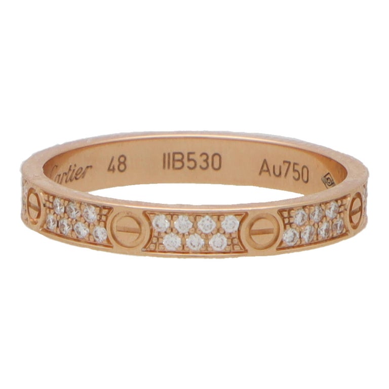 Vintage Cartier Diamond Mini Love Ring in Rose Gold For Sale at 1stDibs