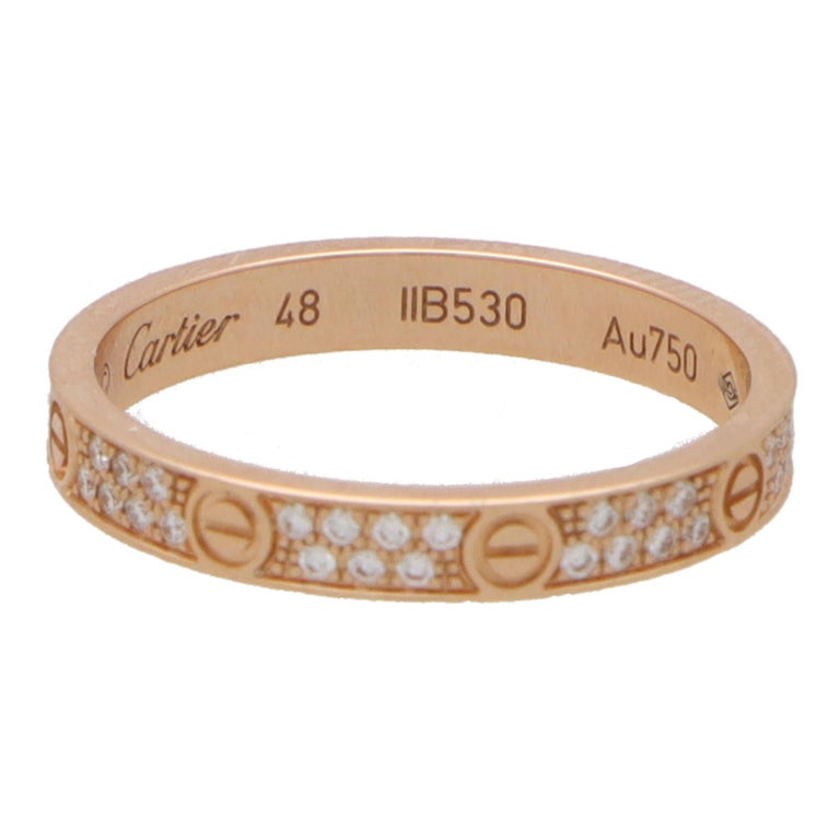 Vintage Cartier Diamond Mini Love Ring in Rose Gold For Sale at 1stDibs