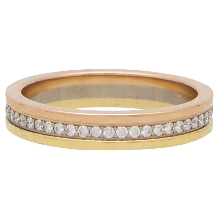 Vintage Cartier Diamond Trinity Full Eternity Band Ring in 18k Tri ...