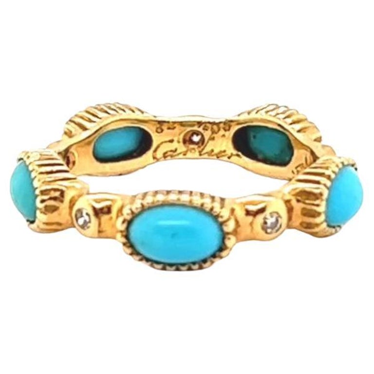Vintage Cartier Diamond Turquoise 18 Karat Gold Ring For Sale at 1stDibs