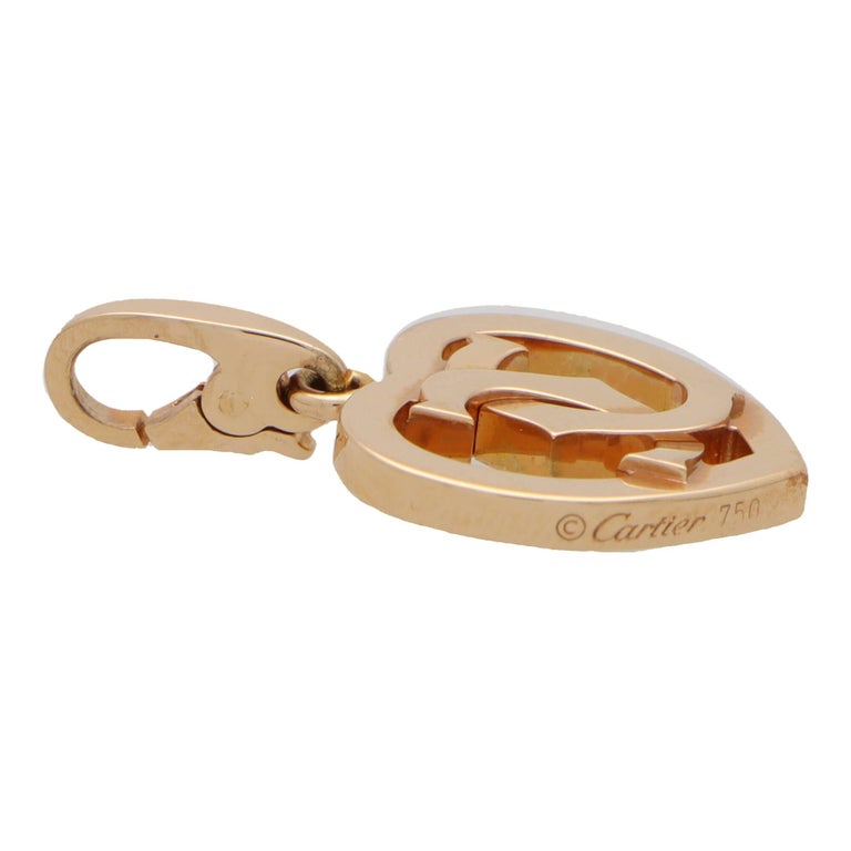 Vintage Cartier Double C Heart Charm in 18k Rose Gold For Sale at 1stDibs