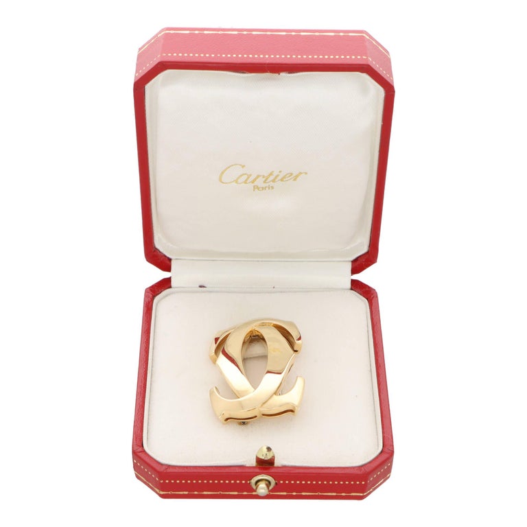 Vintage Cartier Double C Pin Brooch Set in 18k Yellow Gold at 1stDibs